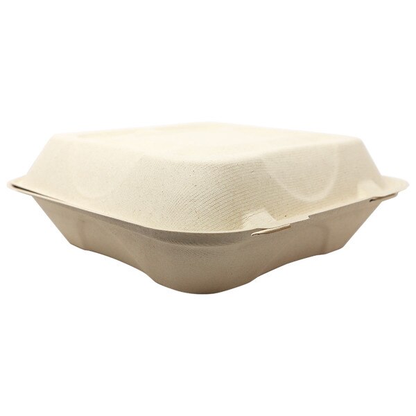 8x8x3" Fiber Clamshell PLA Lined - World Centric