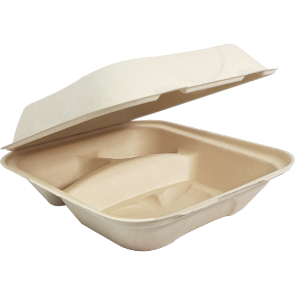 8x8x3" Fiber Clamshell, 3-Compt - World Centric